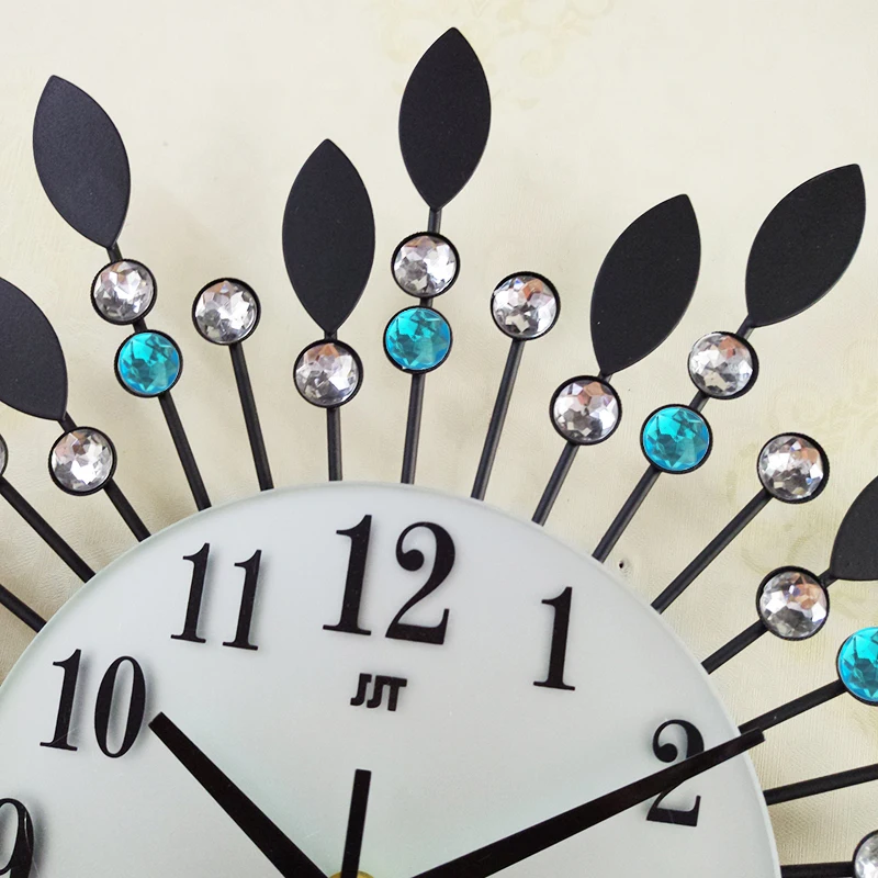 JJT Luxury Diamond Large Wall Clocks Crystal Glass Metal Wall Clock For ...