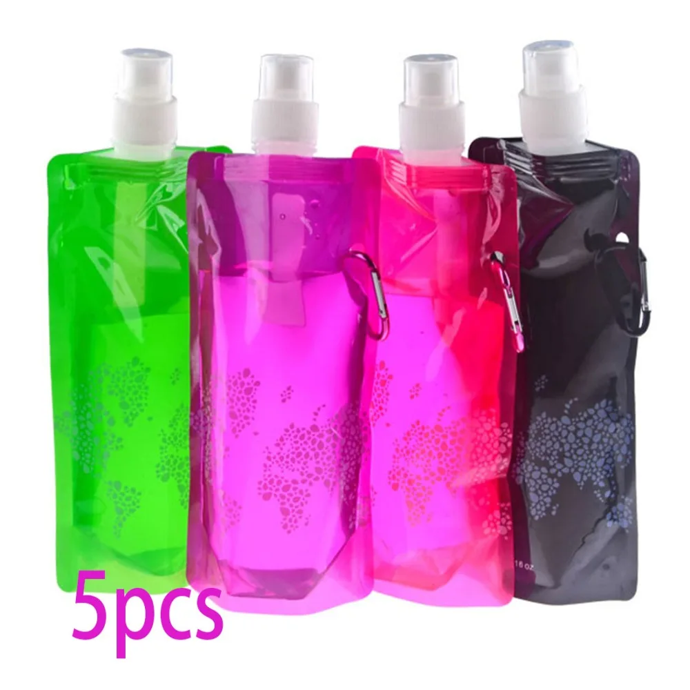 5pcs Foldable Water soft Bottle Outdoor Bottles Reuseable Water ...