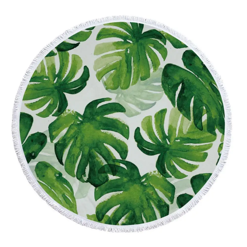 Пляжное полотенце с принтом тропических листьев и цветов, круглые ...