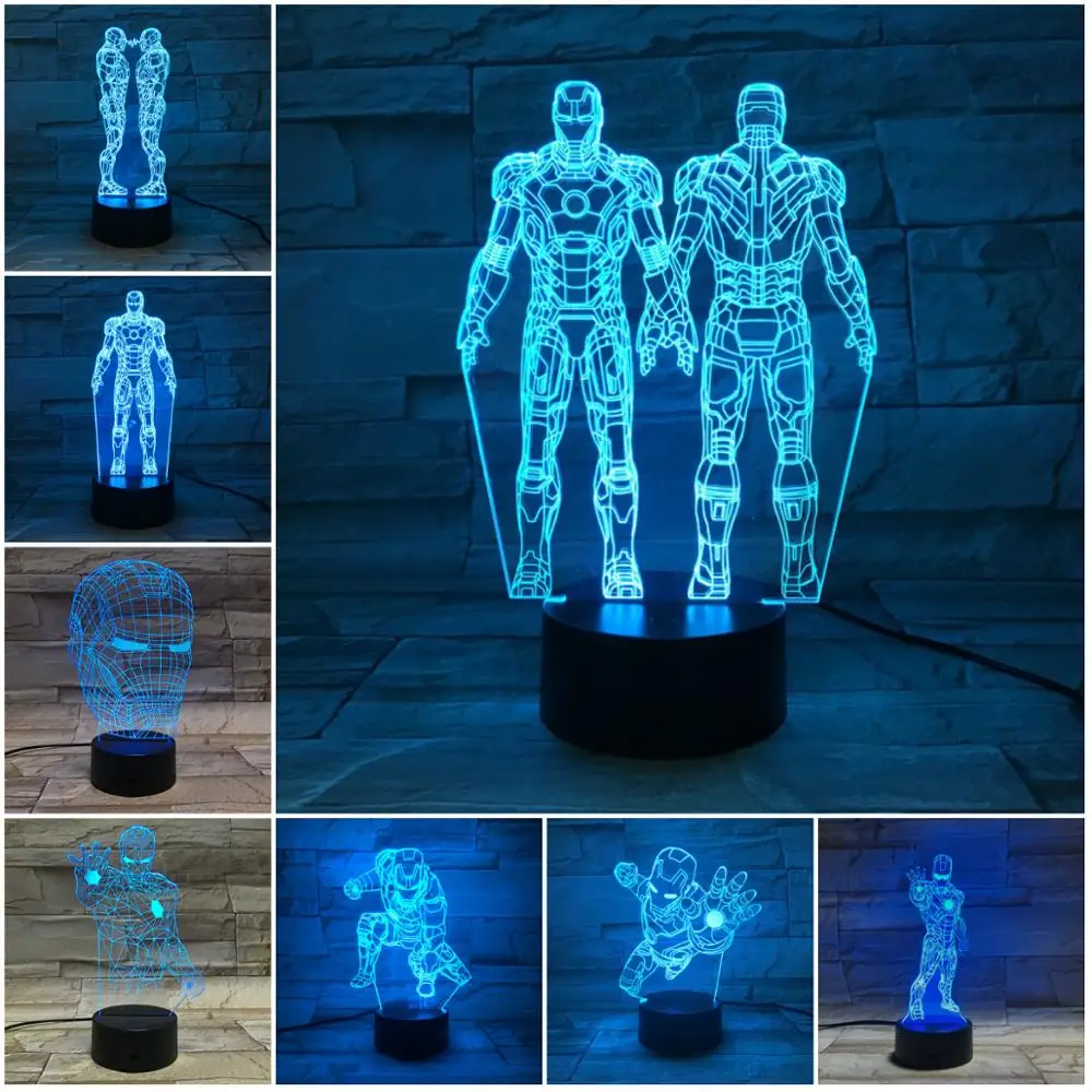 Iron Man LED 3D Lamp Illusion Touch Night Light Auto Multicolor Flash ...