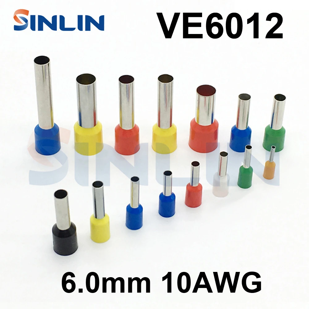 500 unids/lote de terminales de crimpado VE6012, Terminal de tubo ...
