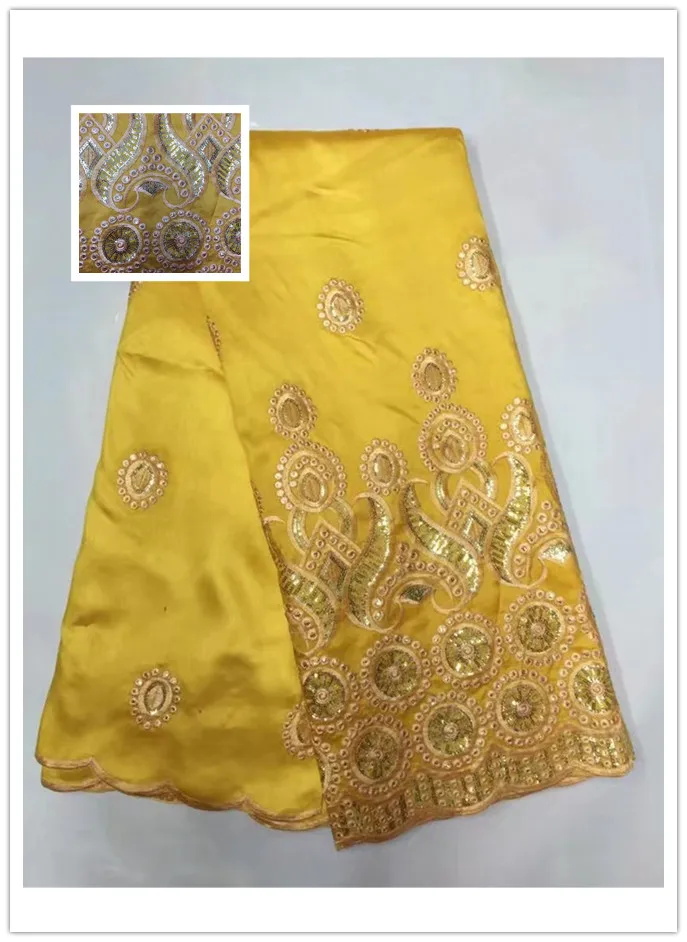 2017 Latest Yellow Color High Guality African George Lace Fabric Silk ...