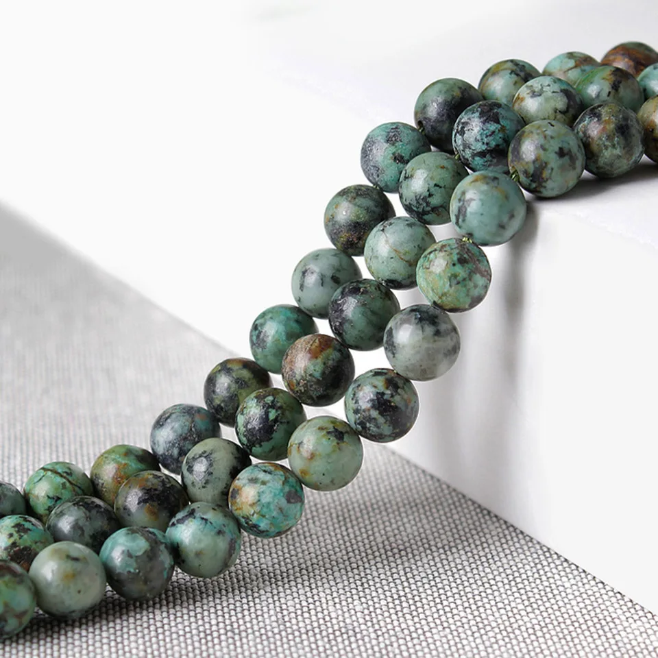 Fashion Natural Stones Green African Pine Stone Loose Beads Handmade ...
