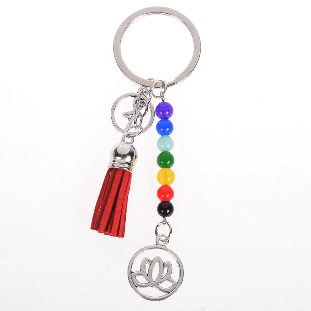 Chakra Keychain Colorful Stone Beads 7 Chakras Energy Yoga Fitness Key ...