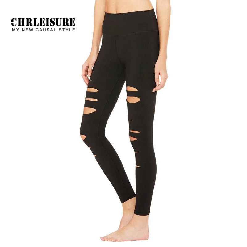Chrleisure Sexy Holes Leggings For Girls Polyester Black High Waist