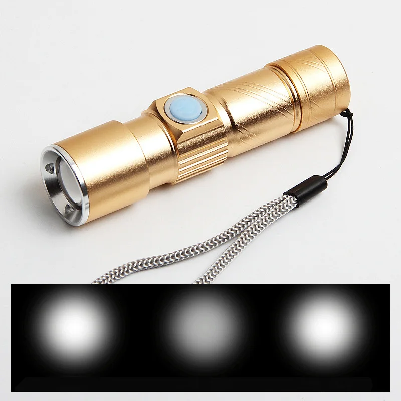 USB Rechargeable Flashlight Aluminum Alloy Mini LED Lights Telescopic ...