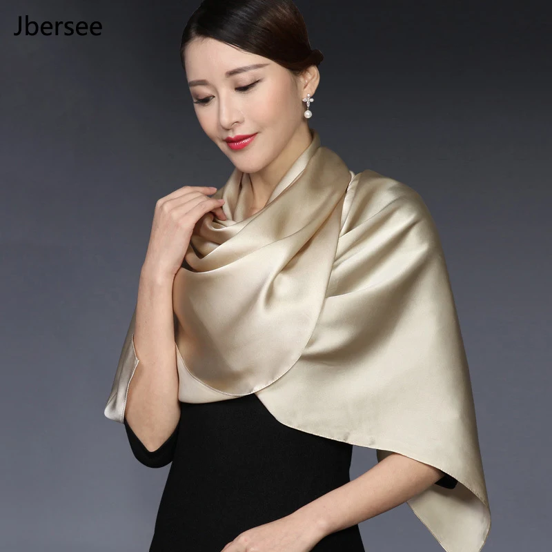 Jbersee Silk Scarf Luxury Brand Women Hijab Scarf Solid Color Shawls ...