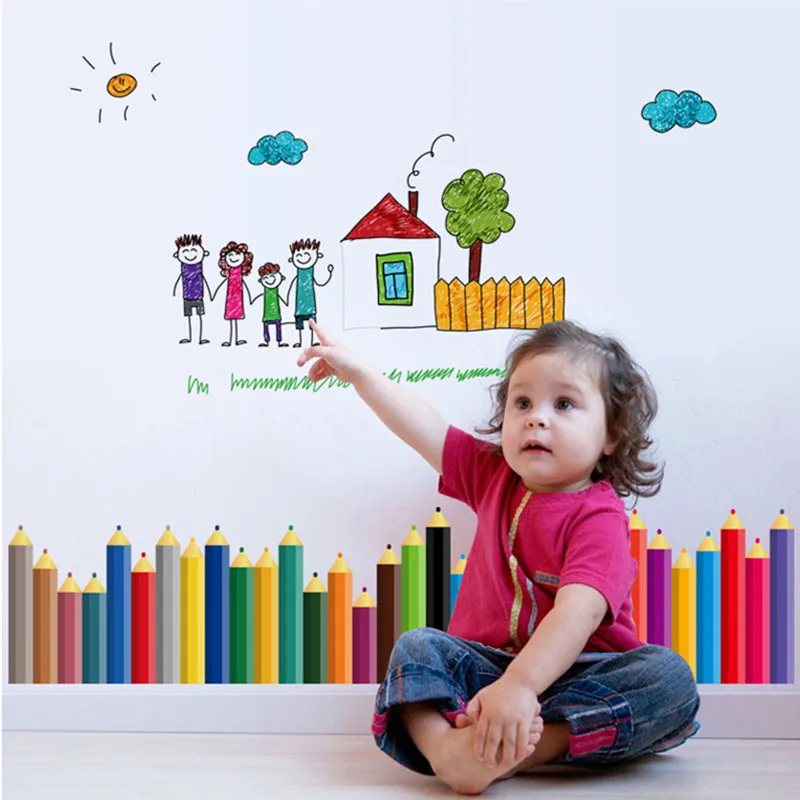 New Creative Pencil Wall Sticker Tv Background Decoration Diy Wall ...