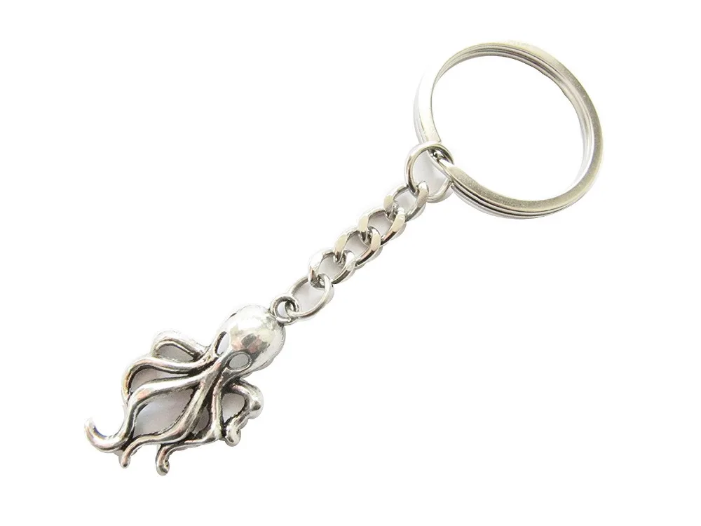 2pcs / lot Ancient Silver Octopus Keychain, Octopus Key Ring, Sea ...