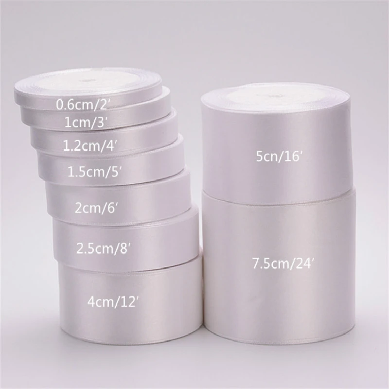 Hot Sale (25yards/roll)6mm-75mm White Silk Satin Ribbons Wedding ...