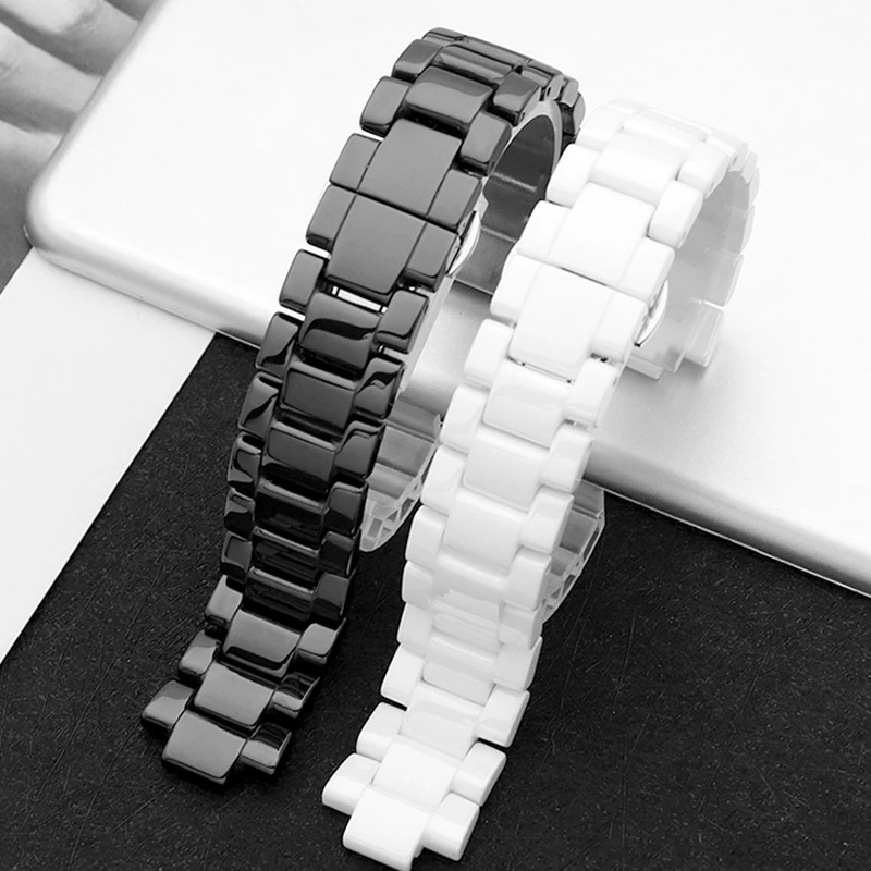 High-end Black / White Ceramic Watch Strap 22mmx11mm Watchband Ceramic ...