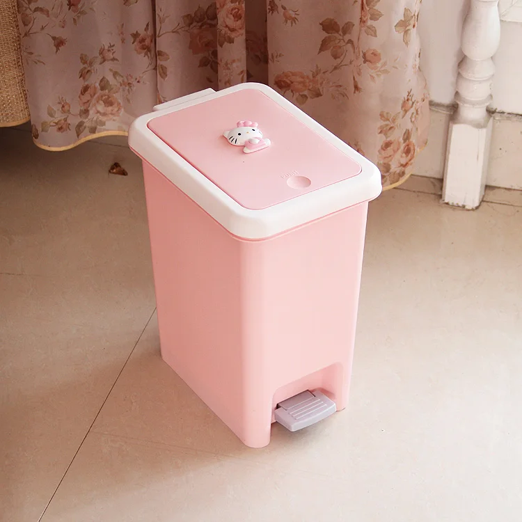 Hello Kitty Cartoon Garbage Can With Lid Foot - KawaiiMerch.com