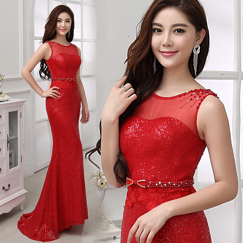 Elegant Long Red Evening Gowns Prom Dress Dinner Backless Slim Waist ...