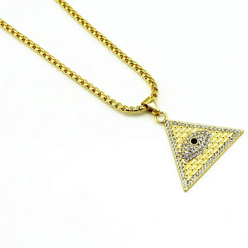 Golden Egyptian Pyramid Necklaces Pendants Men Women Iced Out Crystal