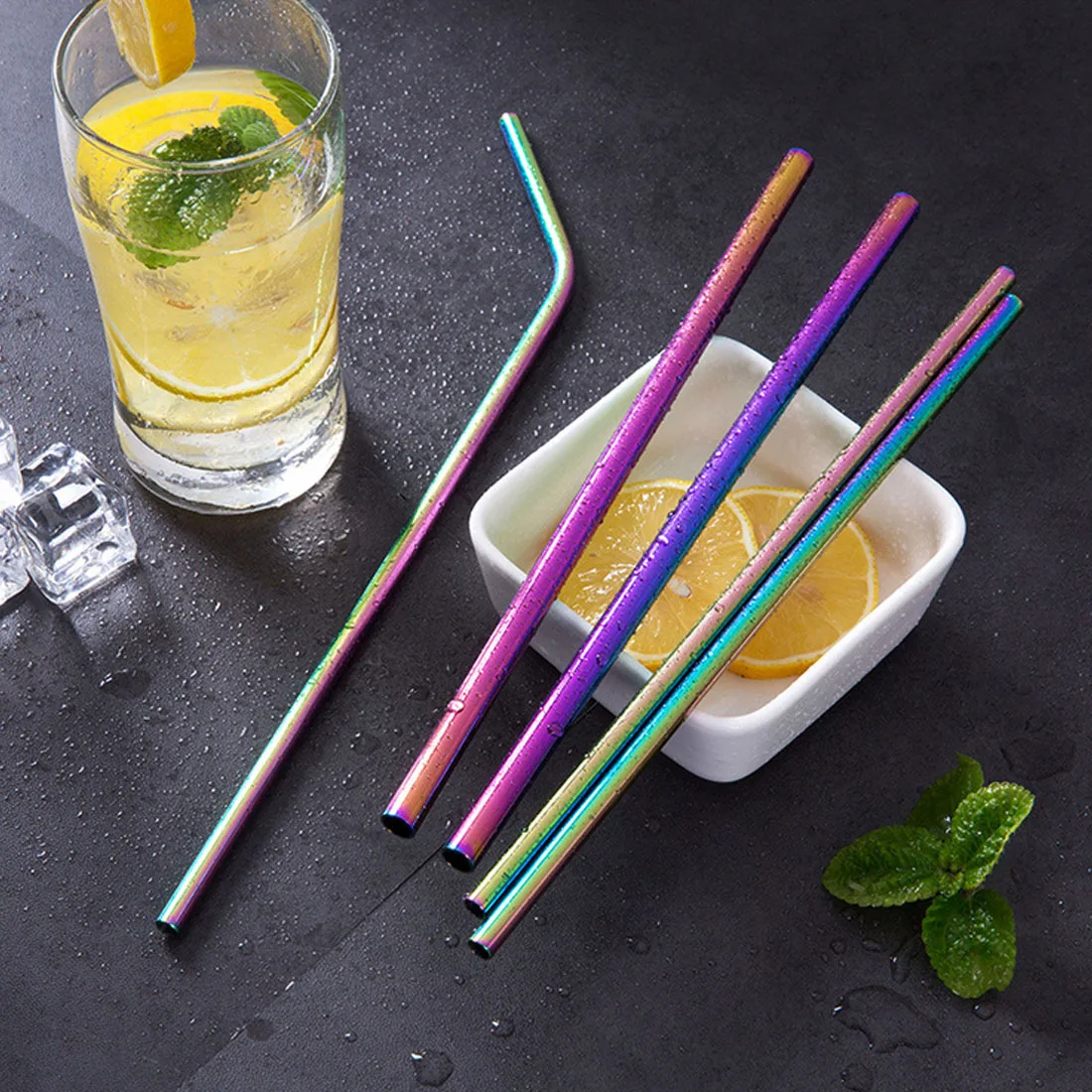 304 Colorful Metal Drinking Straws Stainless Steel Reusable Sturdy