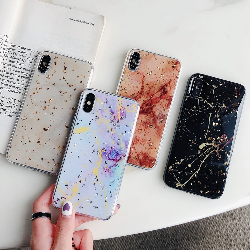 Gold Foil Creative Fashion Epoxy Glass Crack Pattern Phone Cover Case ...