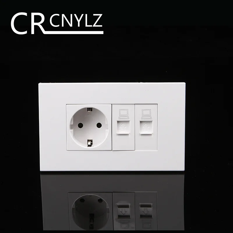 EU-Household-146mm-2gang-wall-socket-with-Double-Internet-Socket-outlet ...