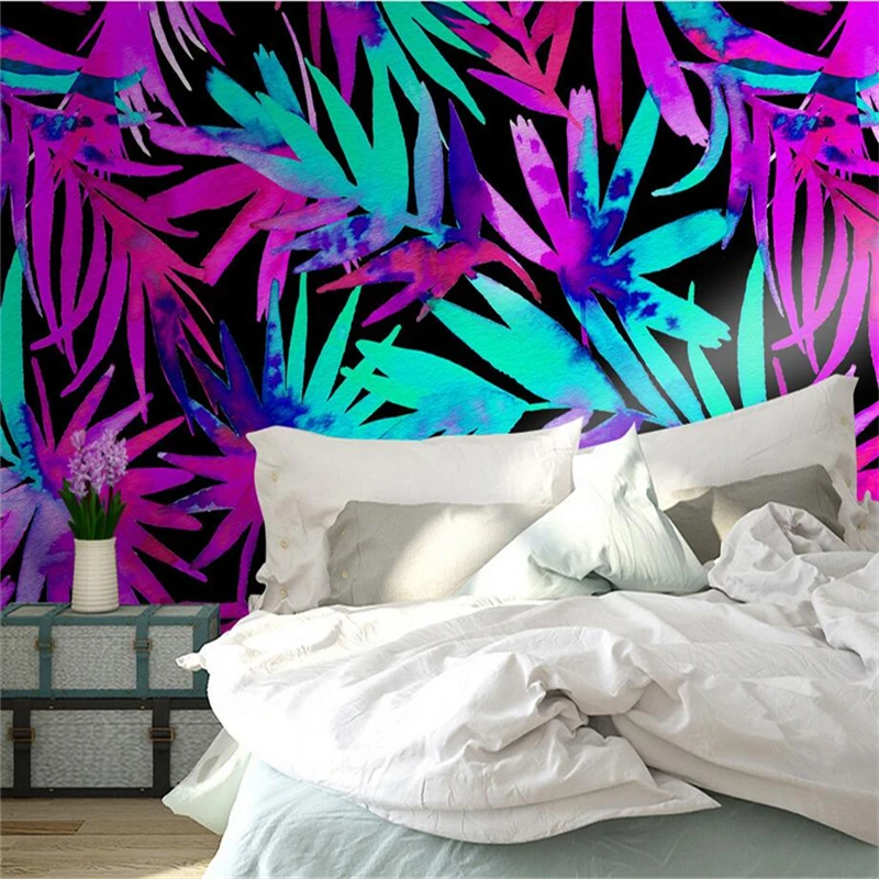 3D Photo Custom Wallpaper Nordic Color Tropical Plant Leaf Wall Mural ...
