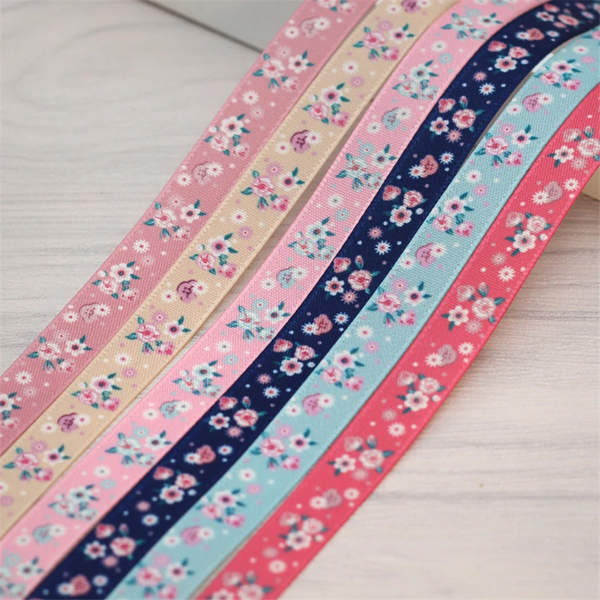 3/8'' 10mm Flower Printed Ribbon fitas de cetim Ruban Satin for ...