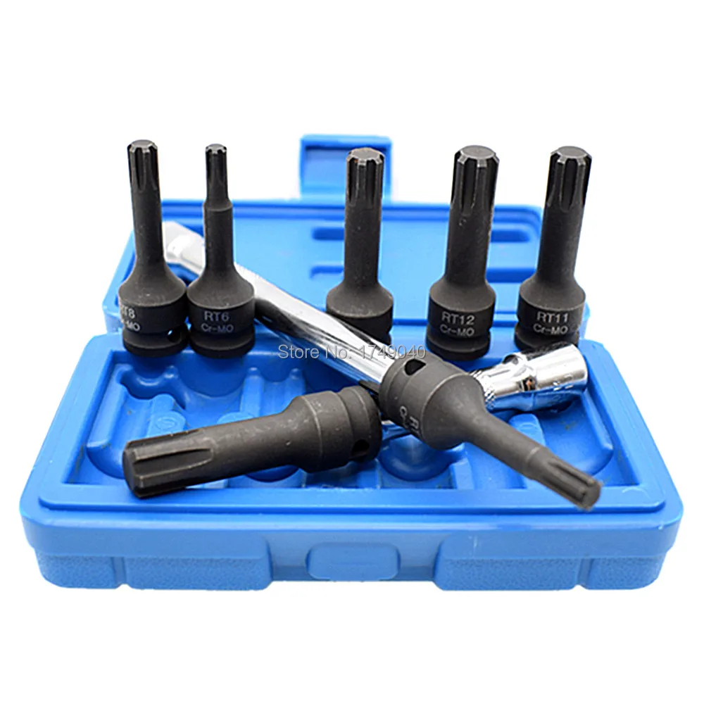 7pc 3/8" Drive Impact Ribe Bits Socket Set RT6 RT7 RT8 RT10 RT11 RT12 ...