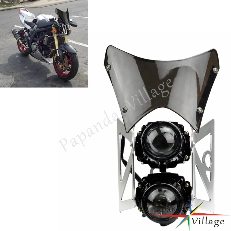 Emark Motorcycle 12V H3 Twin Headlight with Silver Bracket ...