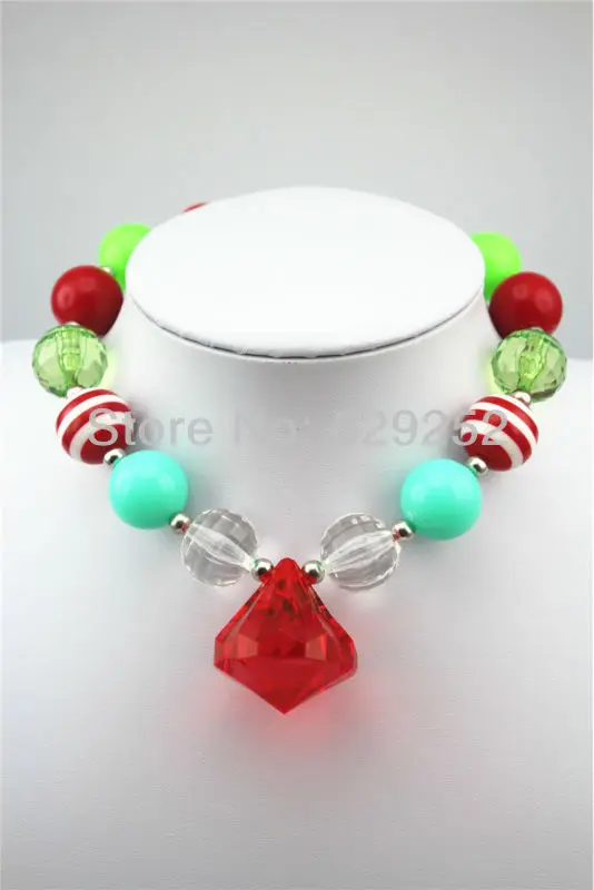 Color rojo chicle grueso collar de la bola forma CB011|necklace ball ...
