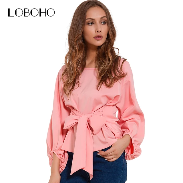 Chiffon Wrap Blouse Women Shirts 2018 Autumn Fashion Lantern Long