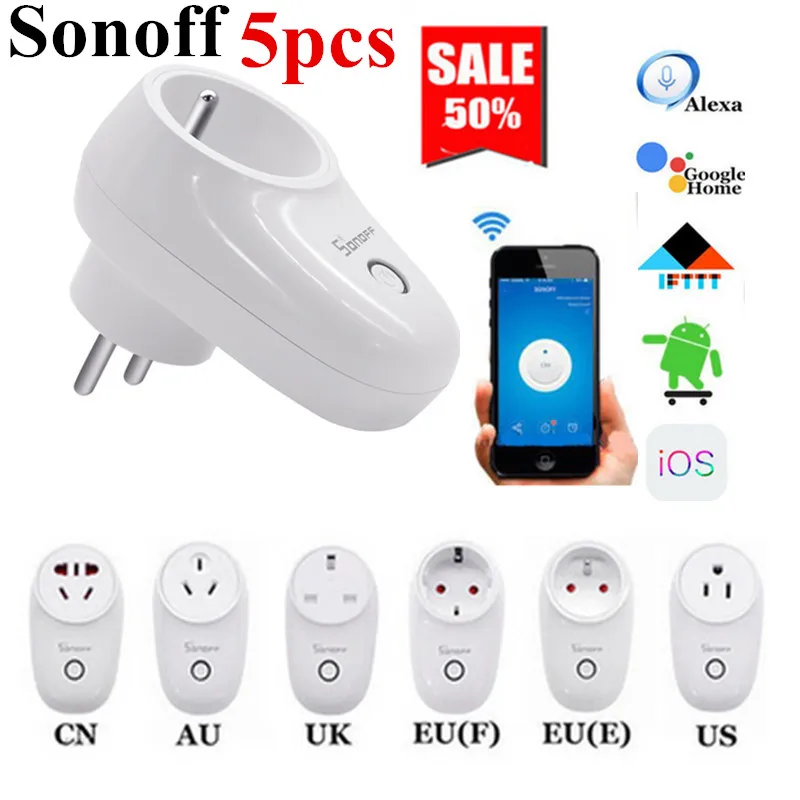 5pcs Sonoff S26 WiFi Smart Socket CN/US/EU/UK/AU Wireless Plug Power ...