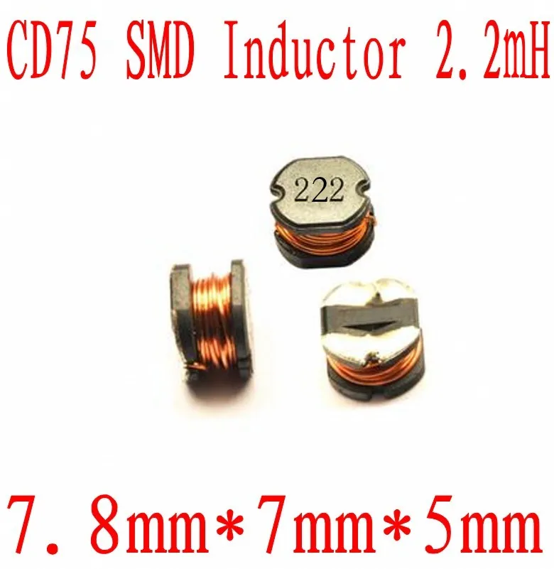 1000 unids/lote Inductor de potencia SMD CD75 2.2MH 222, inductor de ...