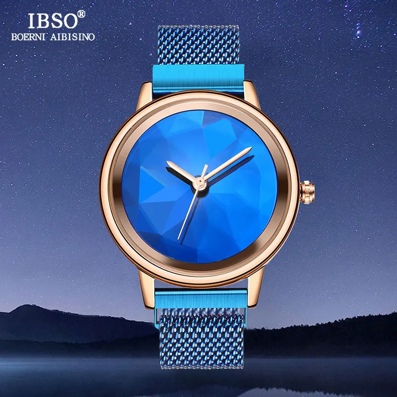 IBSO Blue Watches Women Brand Luxury Stainless Steel Ladies Quartz ...