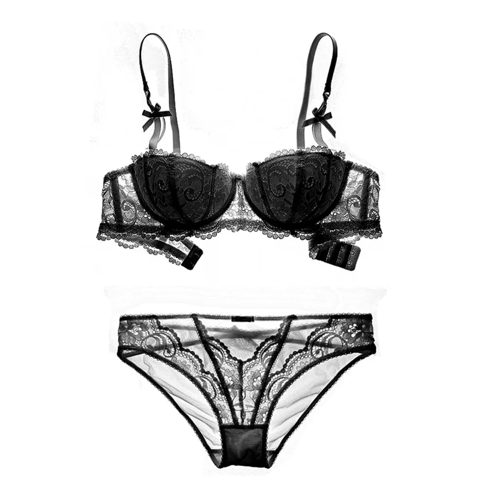 2017 New Lace Thin Sexy Push Up Bra Set Cup Bra Red Underwear Winter Black White Lingerie Set