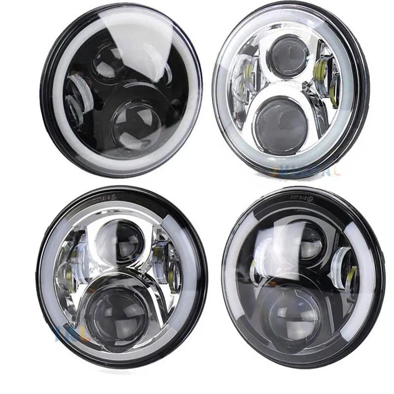 7 Inch Round Motorcycle Headlights With/without Halo Angle Eyes 60w For ...