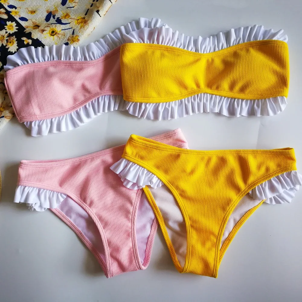 Buy Ruffled Swimsuit Sexy Womens Trim Ribbed