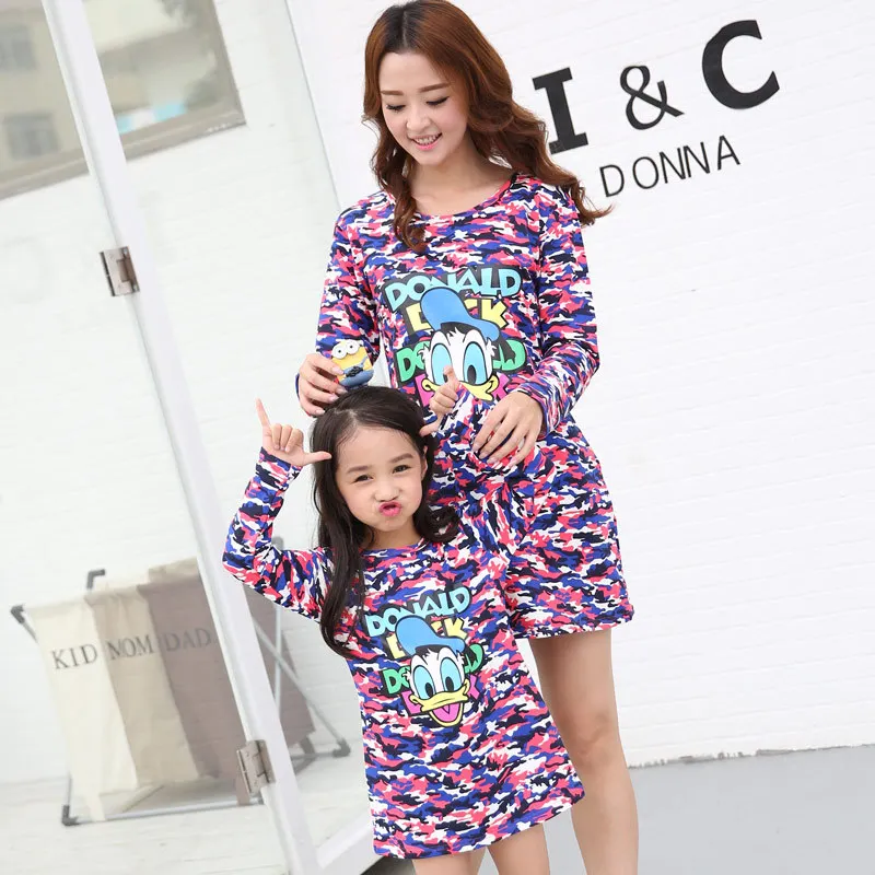 Mother Daughter Dresses Funny Duck Shirt Dress Summer Family Matching ...