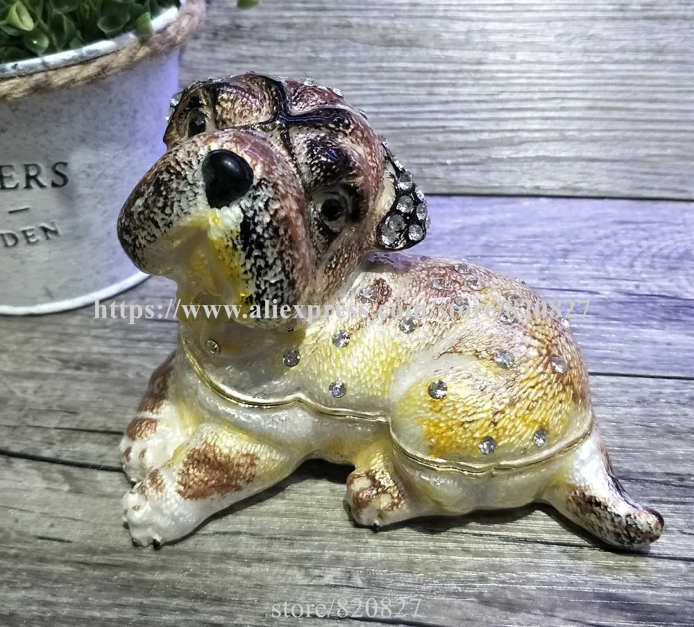 Dog Trinket Box Pewter And Enamel Pet Animal Decor Lovely Dog Trinket ...