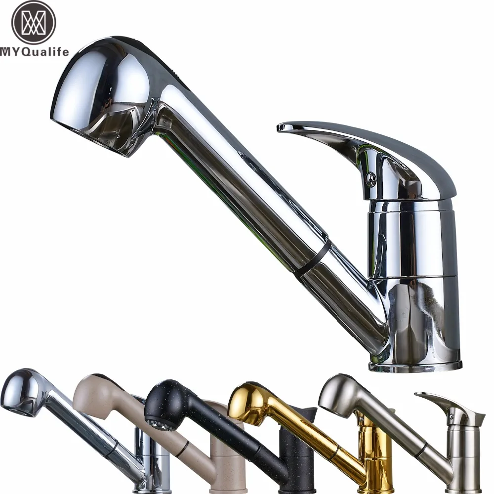 Single Lever Brass Kitchen Faucet Deck Mounted 360 Rotate pull Out ...