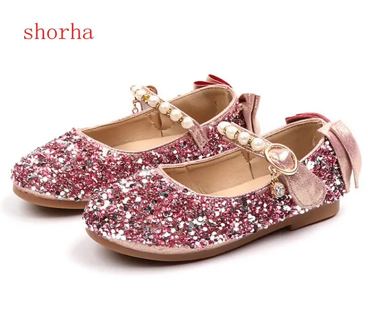 B Girls Shoes Princess Bow Beading Flats Pu Leather Kids Shoes Gold And ...