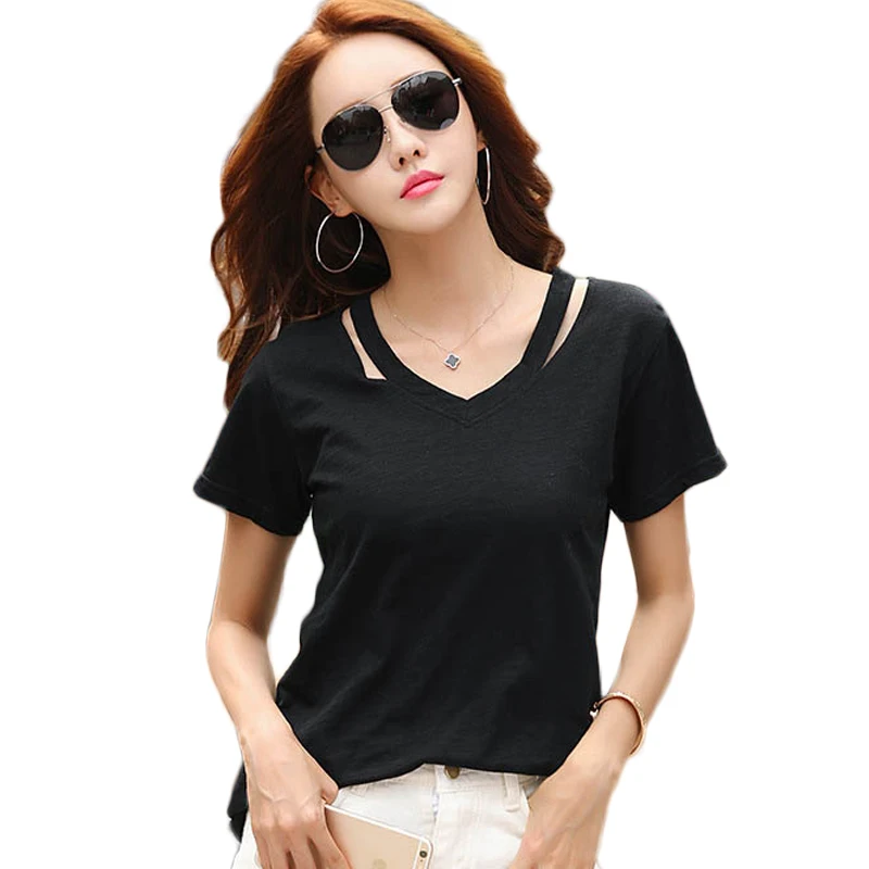 New Arrivals Fashion Shoulder Split T shirt Women Tops Summer Simple ...