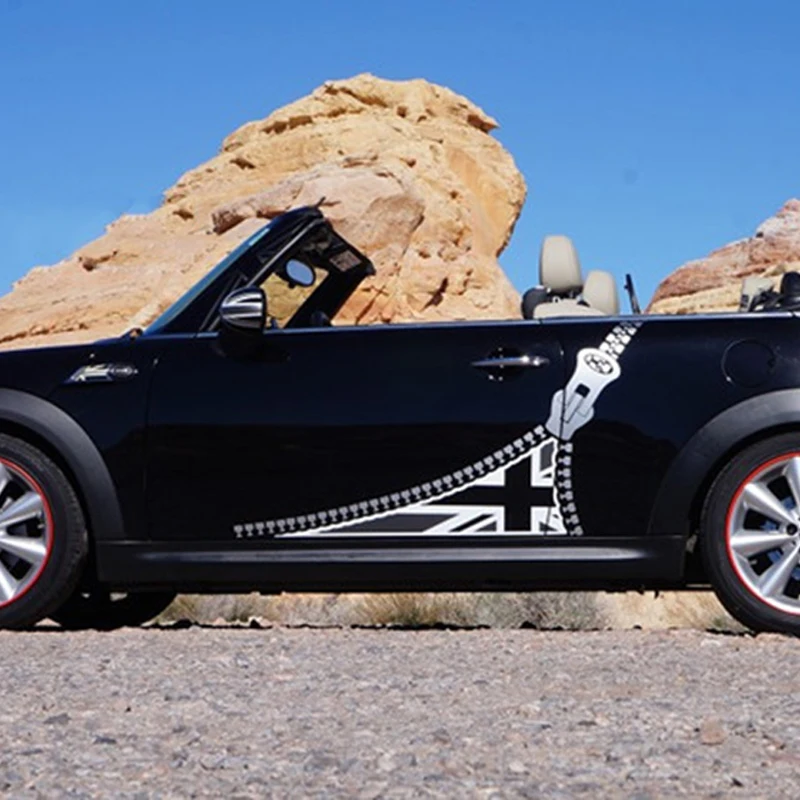 Car Styling Gray Union Jack Zipper Door Side Skirt Stickers Decal ...