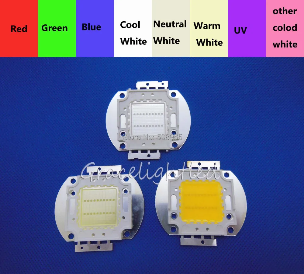 5pcs 20w High Power Led Light Emitter, Red, Green, Blue, Yellow, White ...