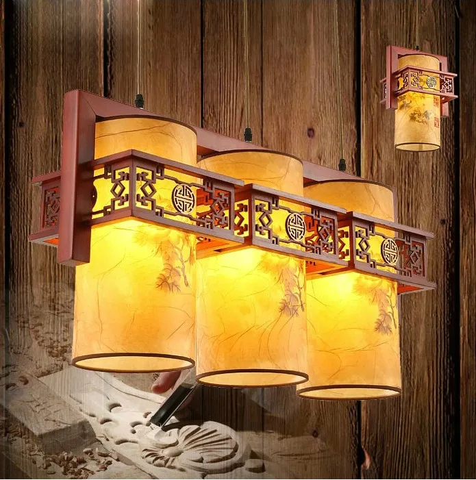Chinese style Wooden chandelier three head Chinese restaurant classical ...
