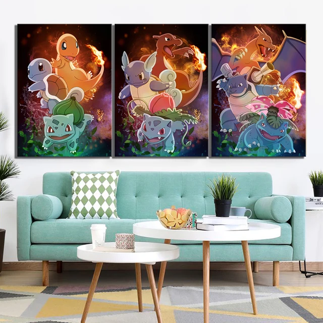 Pokemon Pocket Monster Anime HD Pictures 3 Panel Wall Artwork Poster ...
