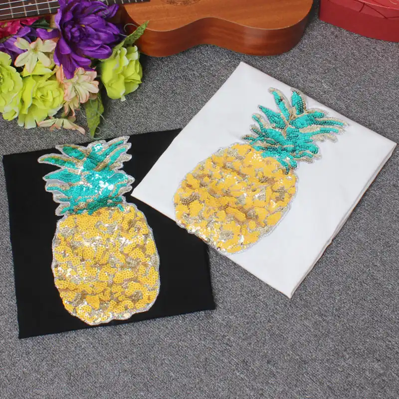 Green Sequins Heart shape Cotton T Shirts Reversible O Neck Beading ...