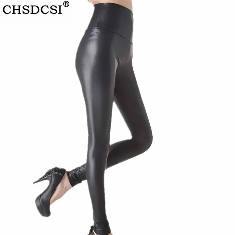 CHSDCSI Faux Leather Leggings New Women Fashion High-waist Pant Stretch ...