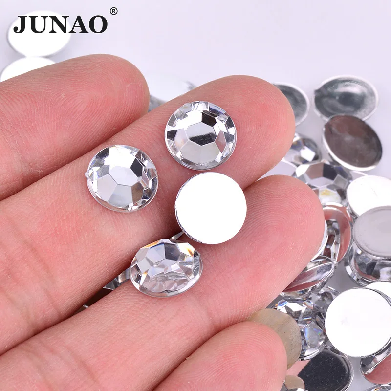 JUNAO 3 4 5 6 8 10 12 20 mm Clear White Round Crystal Rhinestones Flat ...