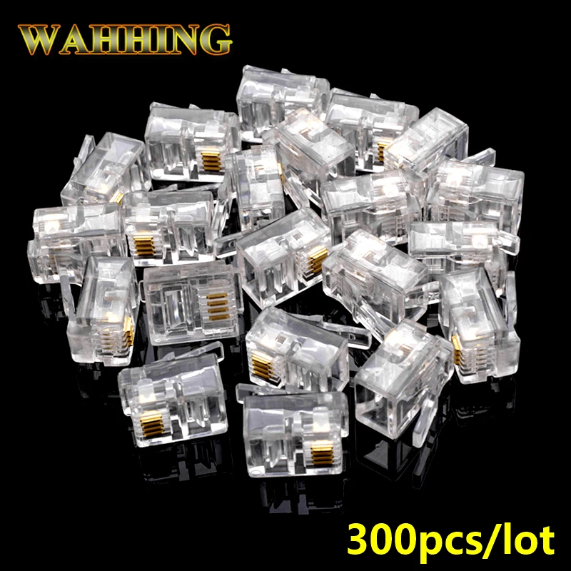 300pcs-4Pin-RJ11-6P4C-Crystal-Plug-Connector-Adapter-Telephone-Cable ...