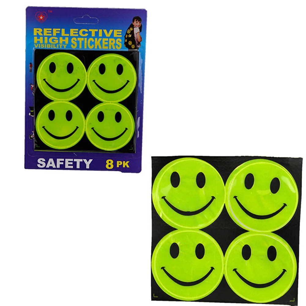 8PCS SMILEY FACES Reflective High Visibility Stickers School Bag Bikes ...