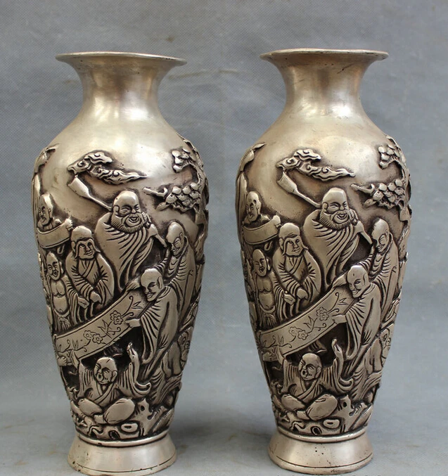 song voge gem S5240 10" Chinese Silver Buddhist 18 Arhat Buddha Statue ...