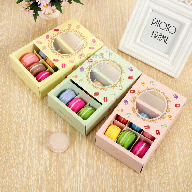 10pcs/lot Pink/green/yellow Macaron Box With Transparent Window Dessert ...