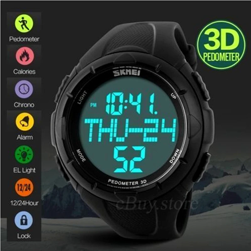 Waterproof Sport Watch Pedometer Step Walking Counter Stopwatch Outdoor ...